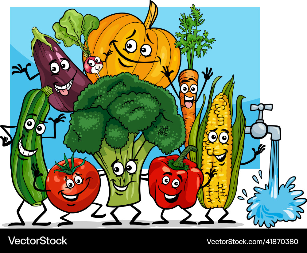 Funny cartoon vegetables characters group Vector Image