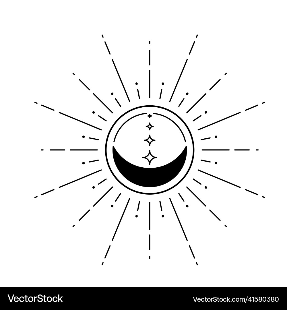 Moon sun logo line mystic symbol Royalty Free Vector Image