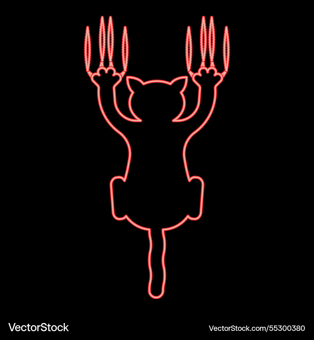 Neon cat scratching with claw marks harm red Vector Image