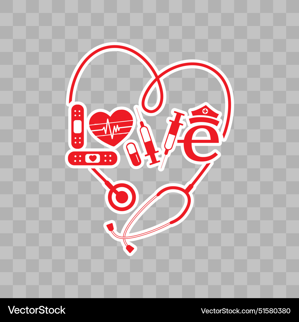 Nurse love stethoscope sticker text Royalty Free Vector