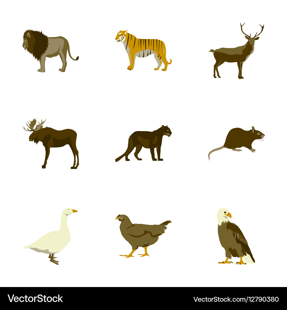 Set of in flat style animals Royalty Free Vector Image