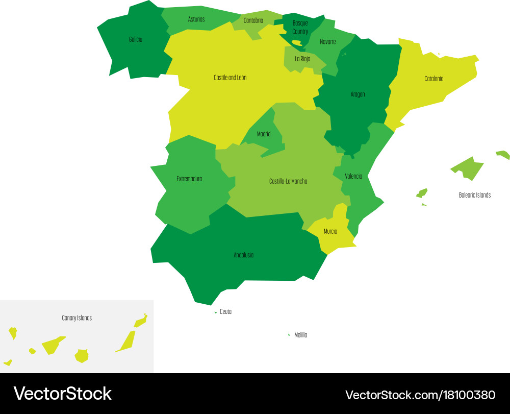 Spanish map decided to 17 administrative Vector Image
