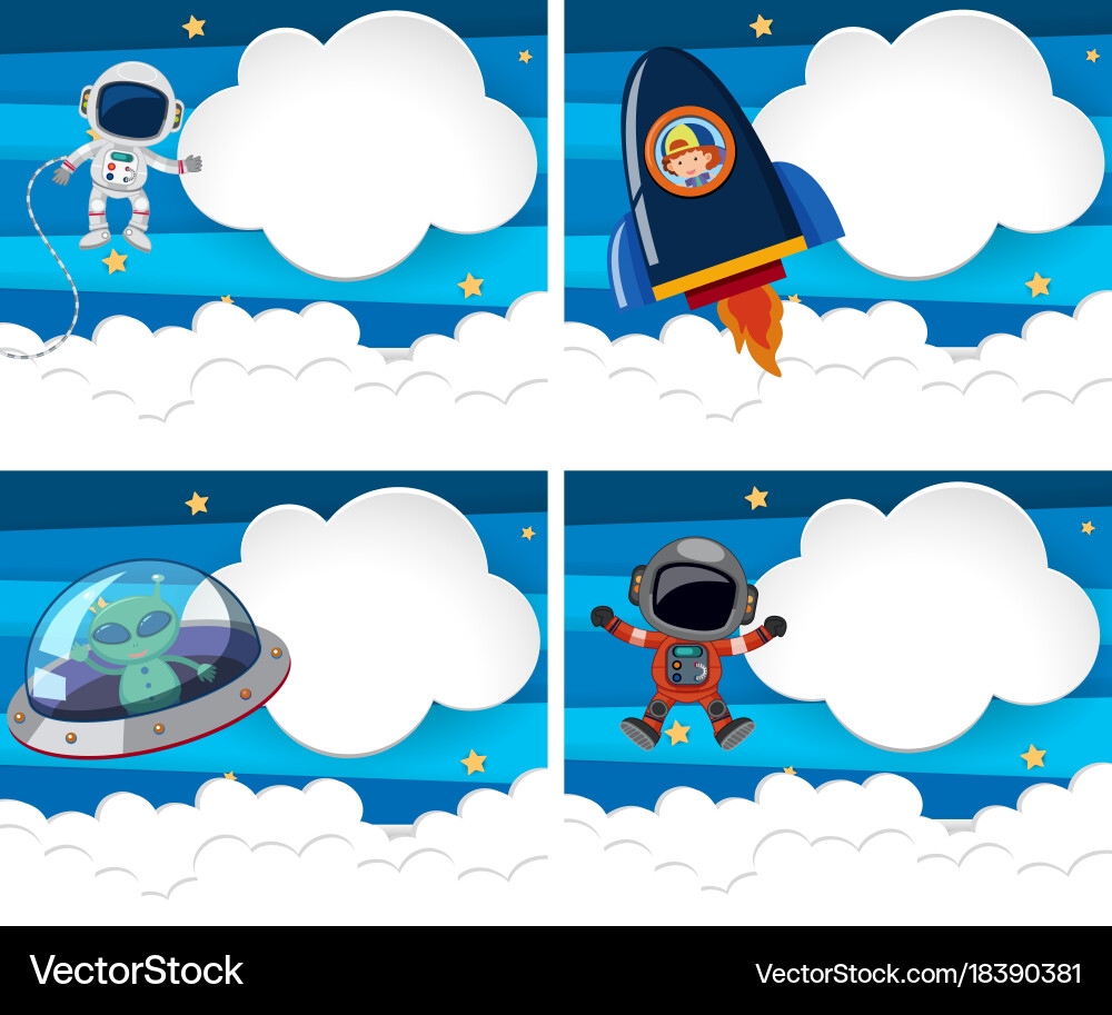 Four border templates with astronauts and alien – Royalty-Free Vector ...