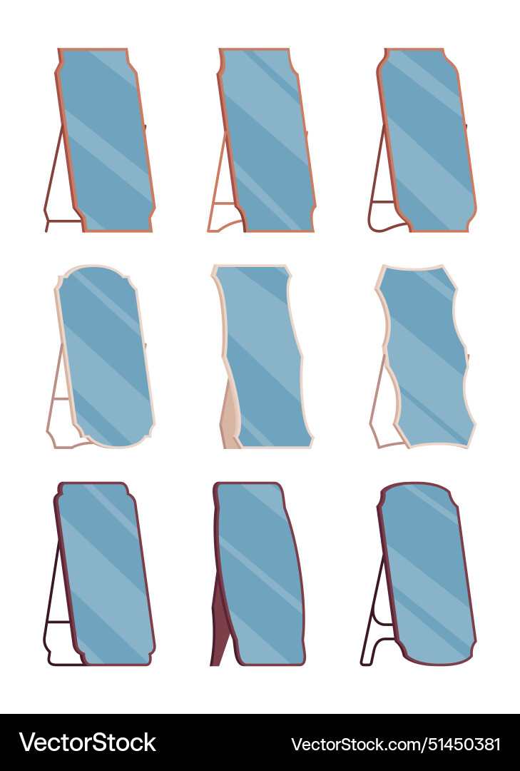 Home floor mirror icon set with metal frame Vector Image