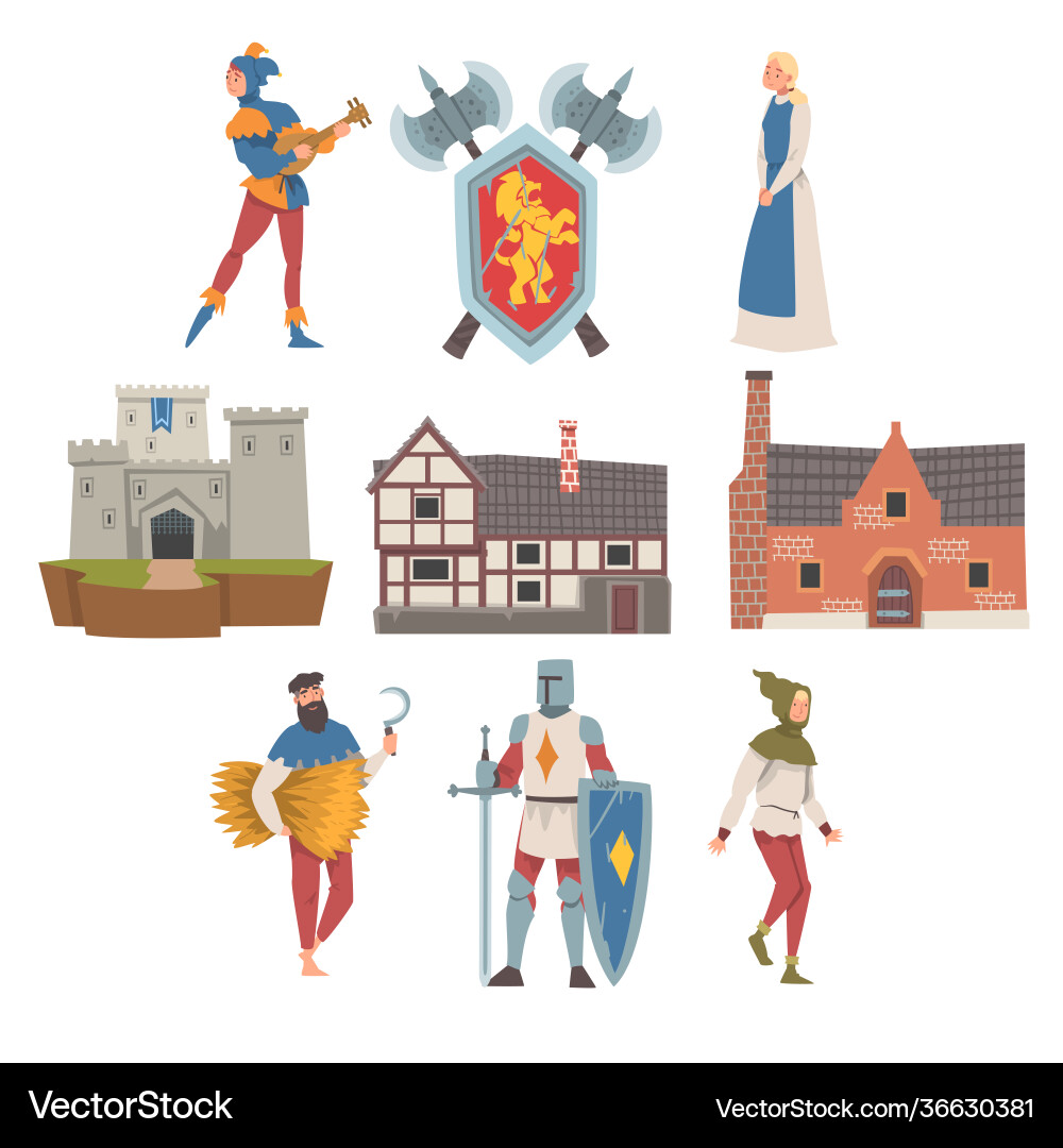 Middle ages with medieval people characters coat Vector Image