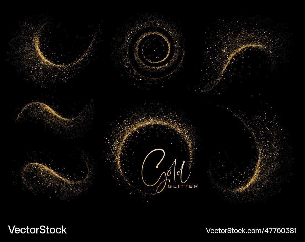 Set of abstract shiny gold glitter design element Vector Image