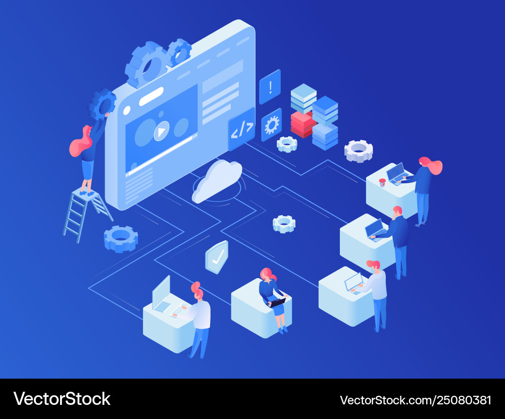 Web hosting platform isometric Royalty Free Vector Image