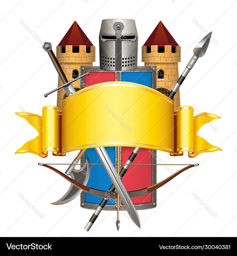 Yellow banner with knight armor Royalty Free Vector Image