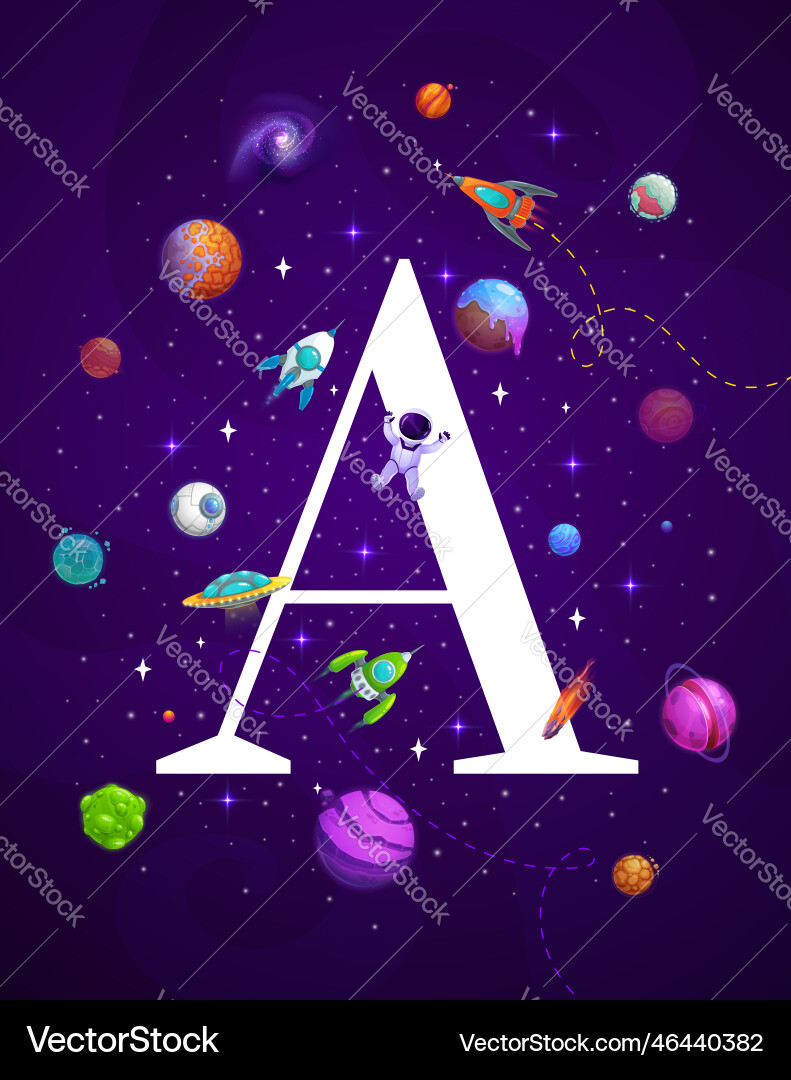 Cartoon space letter a for learning alphabet Vector Image
