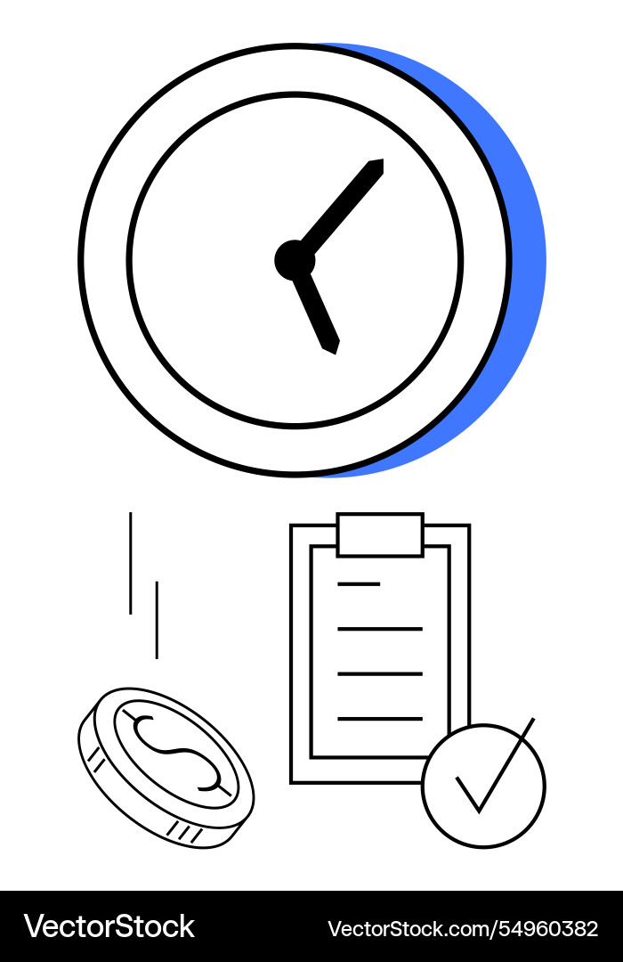 Clock coin checklist and tick mark representing Vector Image