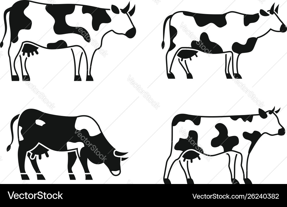 Cow animal icons set simple style Royalty Free Vector Image