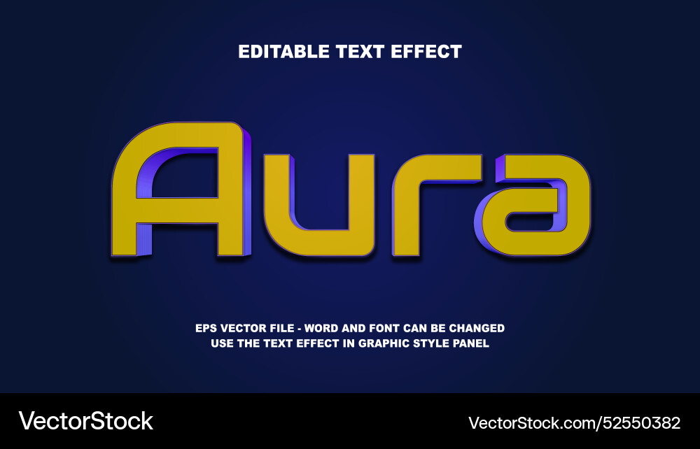 Editable text effect aura 3d template Royalty Free Vector