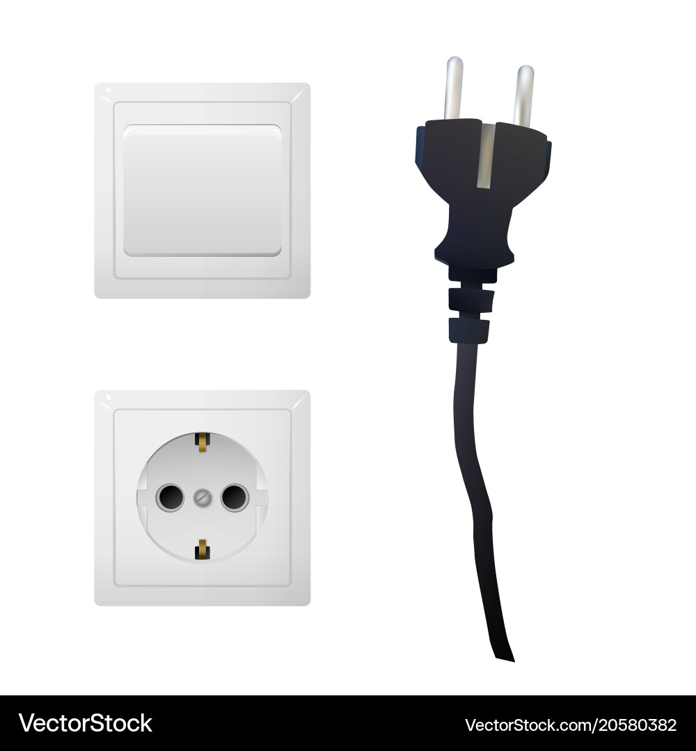 Electrical adapter with outlet and black switch Vector Image