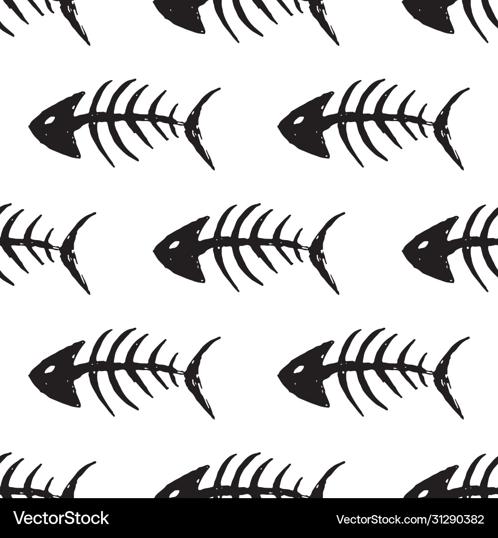 Fish bones seamless pattern skeleton doodle Vector Image
