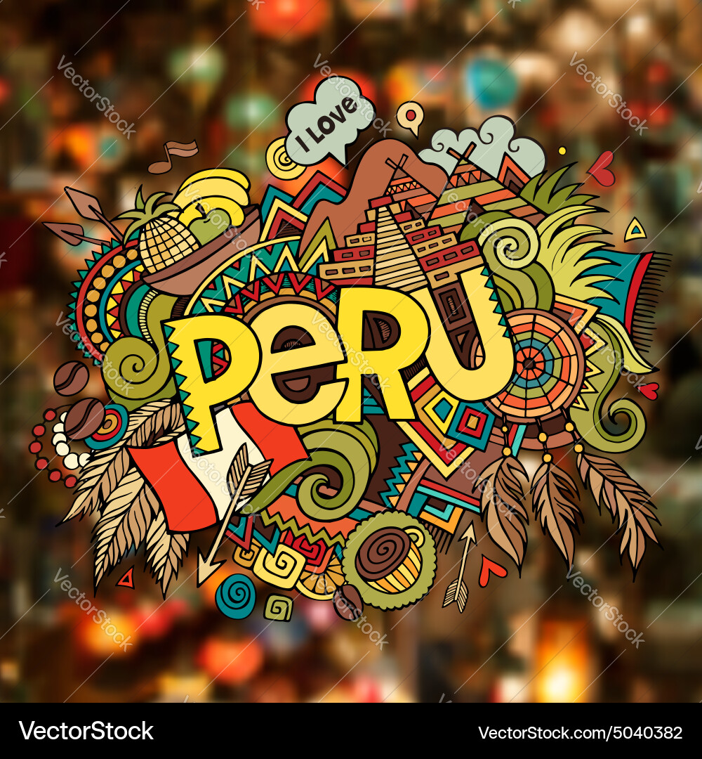 Peru hand lettering and doodles elements Vector Image
