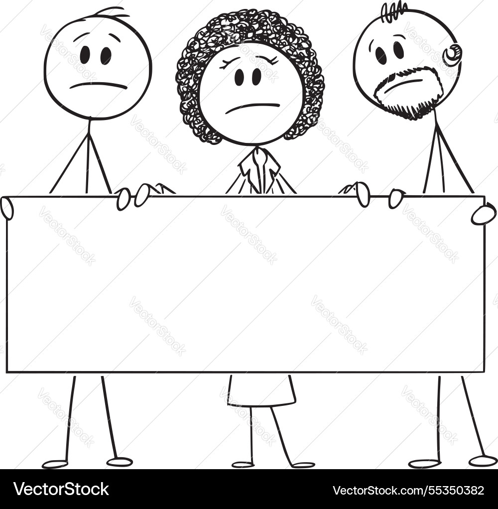 Unhappy diverse team holding empty sign cartoon Vector Image