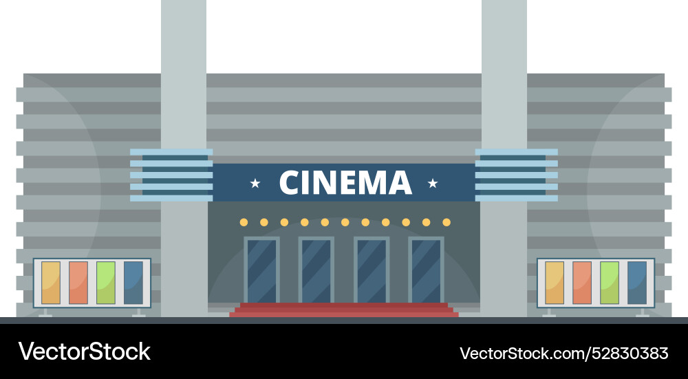 Cinema front urban building facade color icon Vector Image