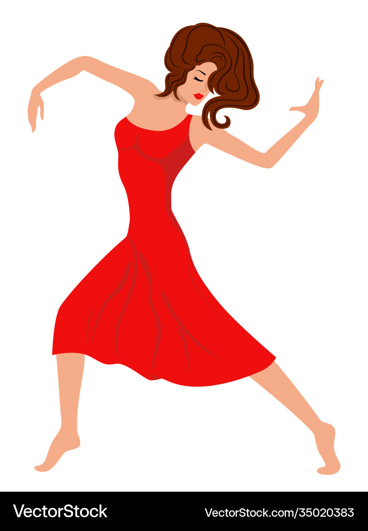 Dancing lady in a red dress Royalty Free Vector Image