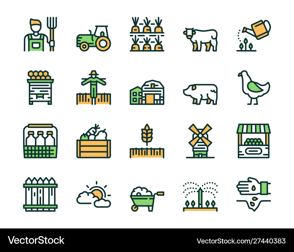 Farming color linear icons set Royalty Free Vector Image