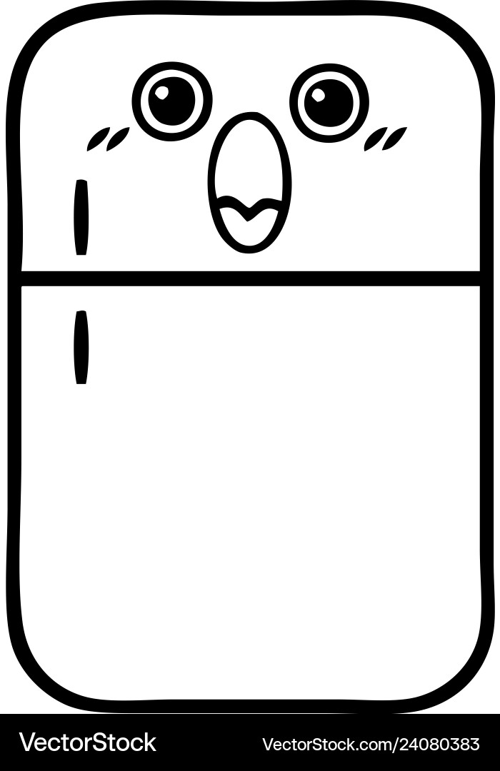 Line drawing cartoon fridge freezer Royalty Free Vector