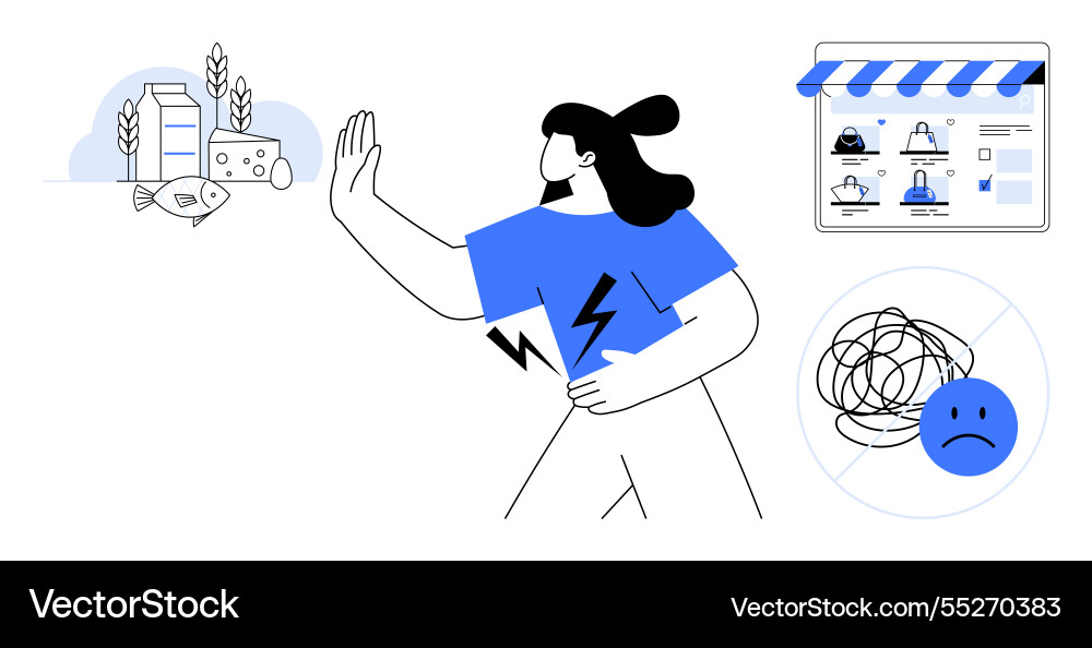 Person avoiding certain foods due to allergies Vector Image