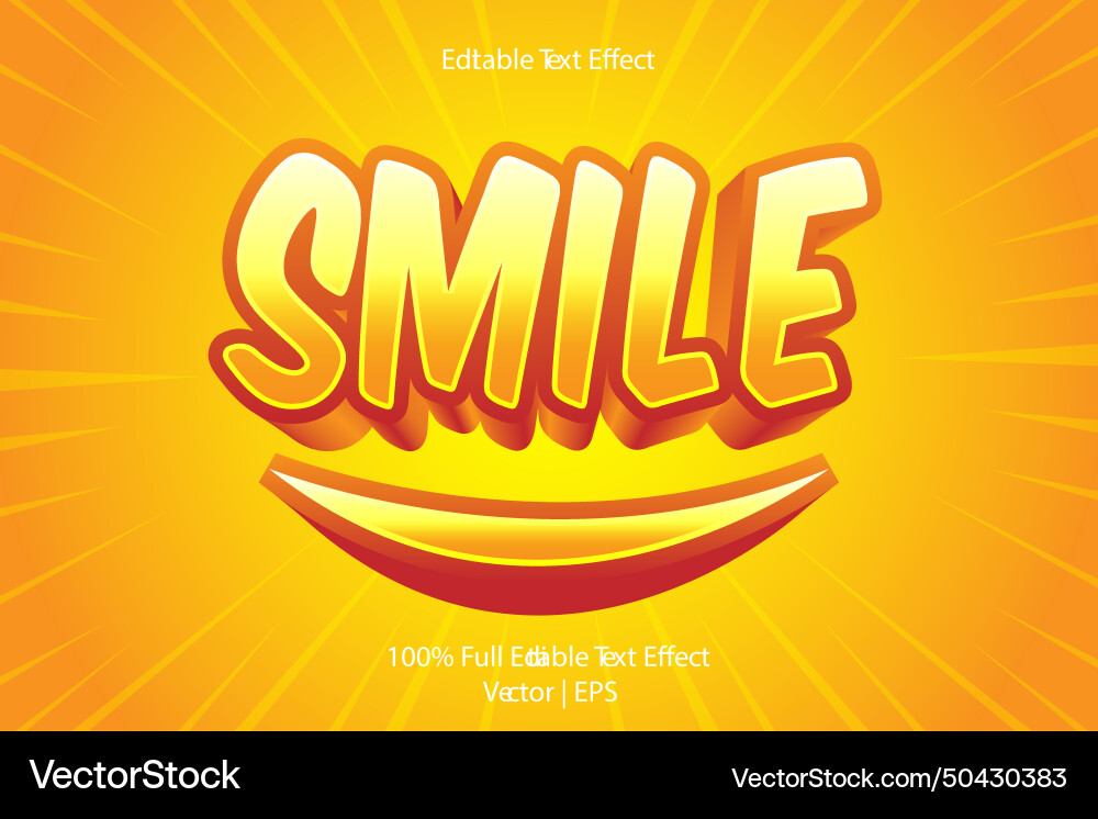 Smile editable text effect 3 dimension emboss Vector Image