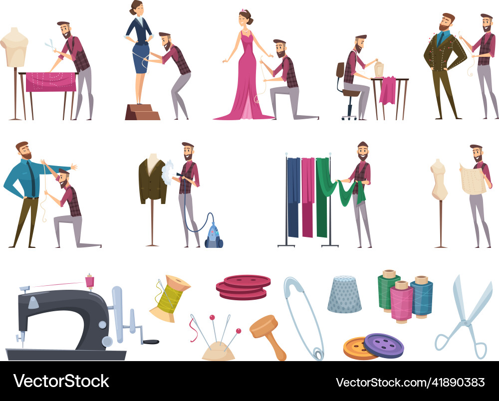 Tailor items fabric sewing measuring accessories Vector Image