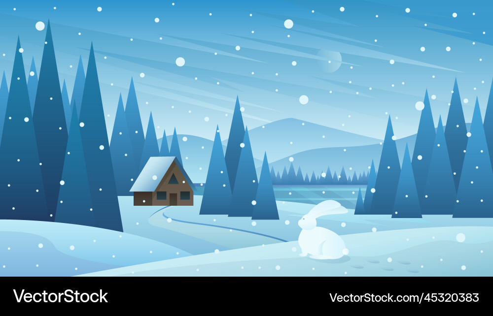 Winter snowy landscape with snowfall cold scene Vector Image