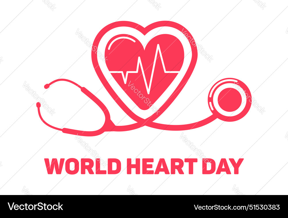 World heart day stethoscope electrocardiogram Vector Image