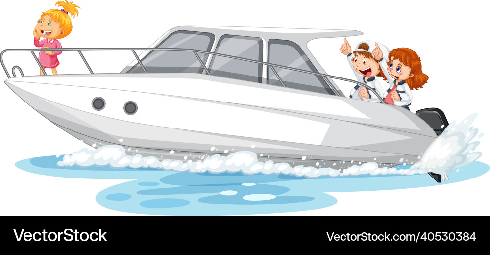 Children on a speed boat cartoon Royalty Free Vector Image