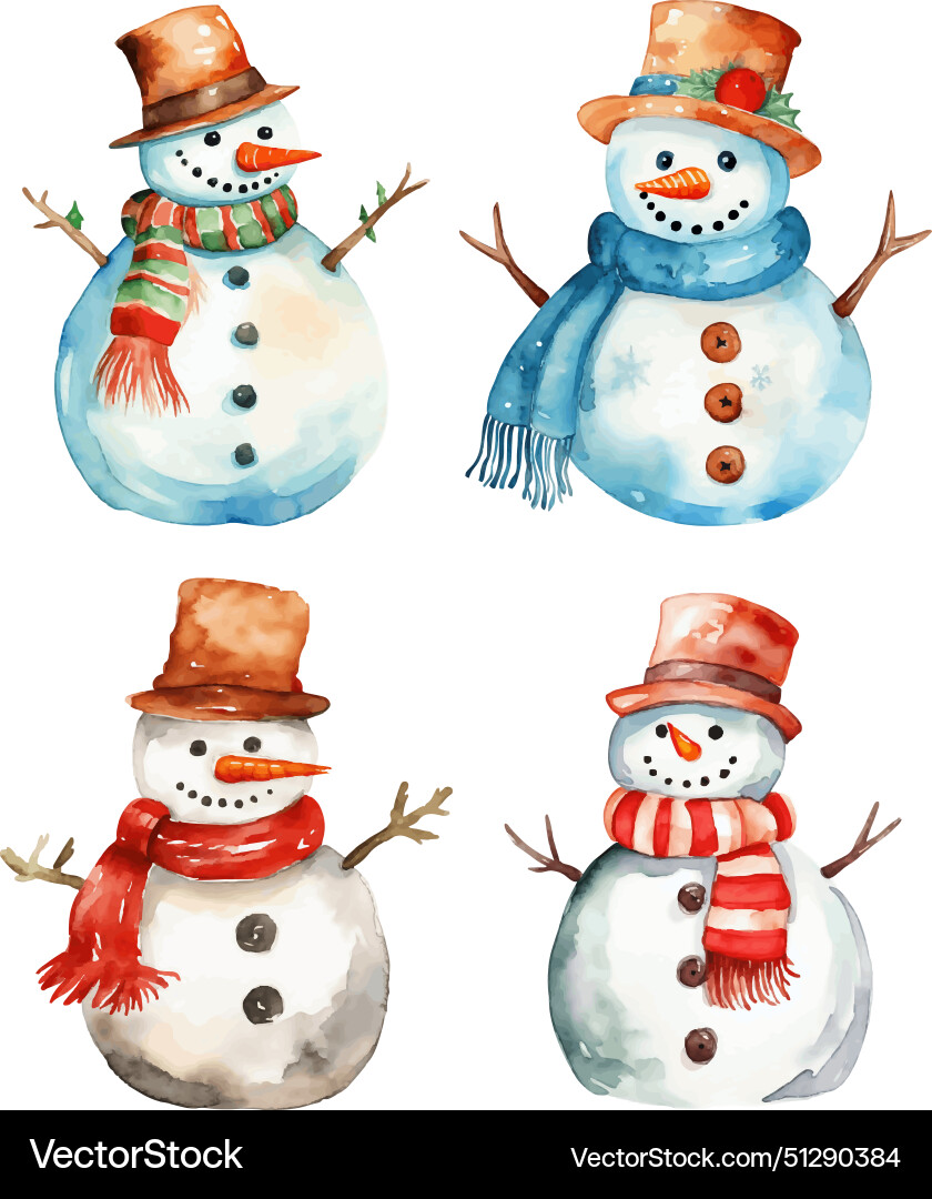 Collection of snowman watercolor Royalty Free Vector Image