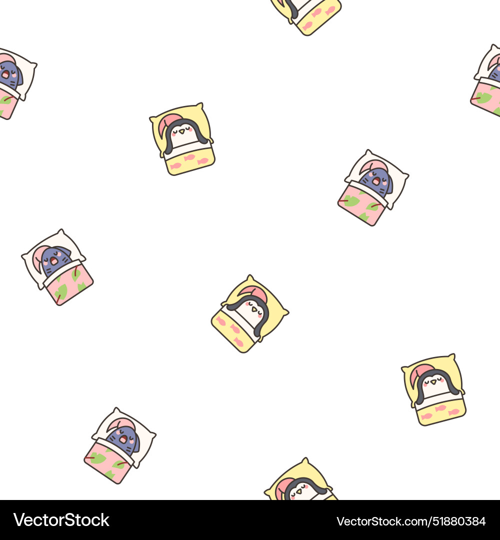 Cute sleeping animals in bed seamless pattern Vector Image