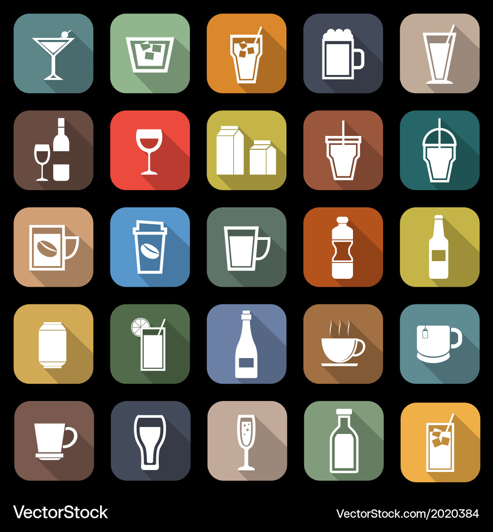 Drink Icons with Long Shadows Royalty Free Vector Image