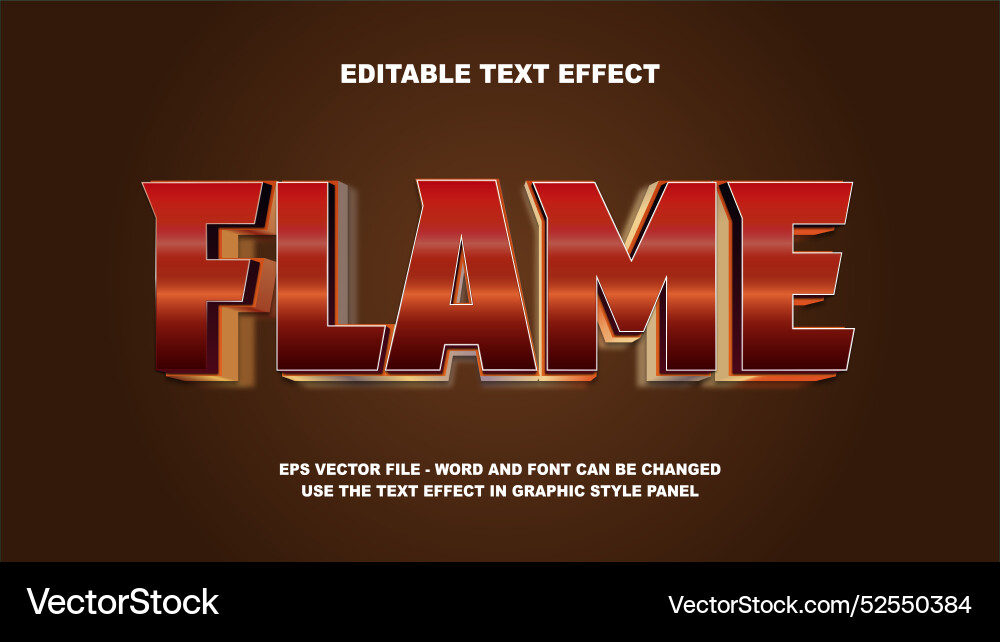 Editable text effect flame 3d template Royalty Free Vector