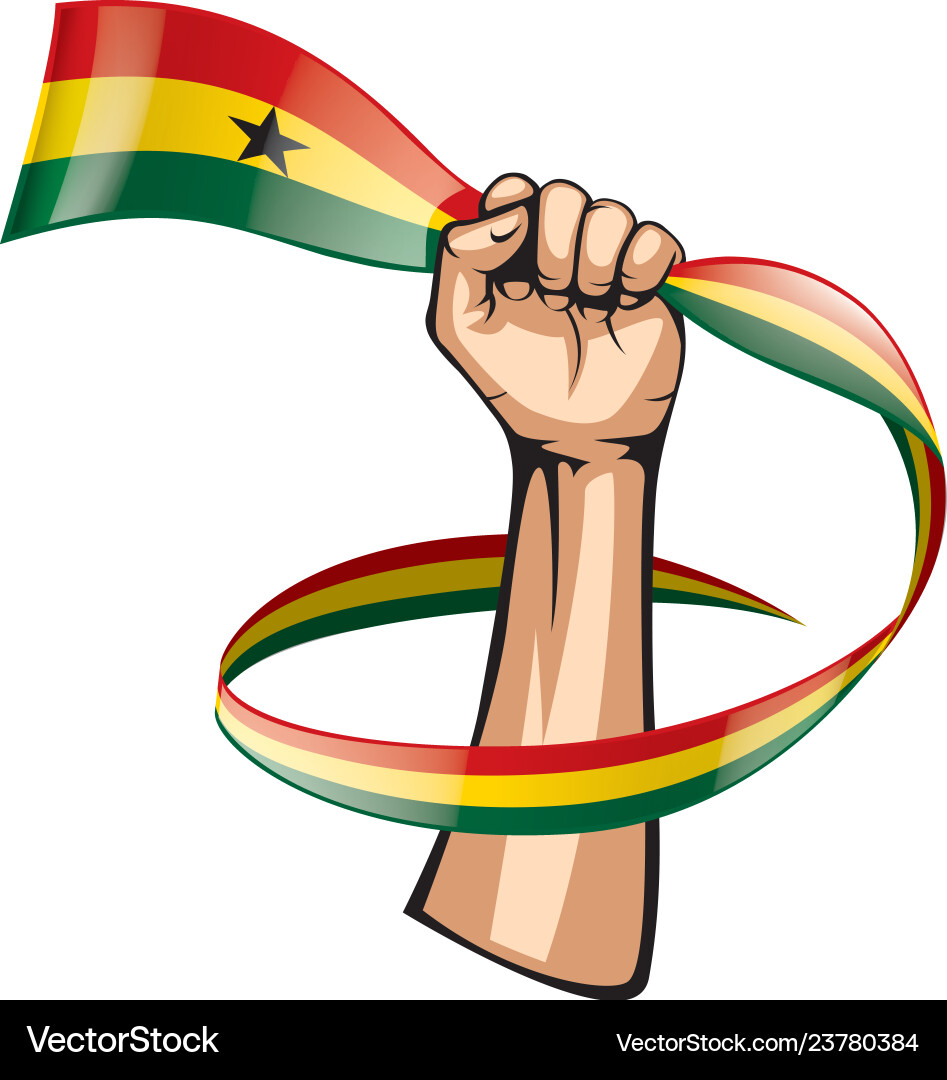 Ghana flag and hand on white background Royalty Free Vector