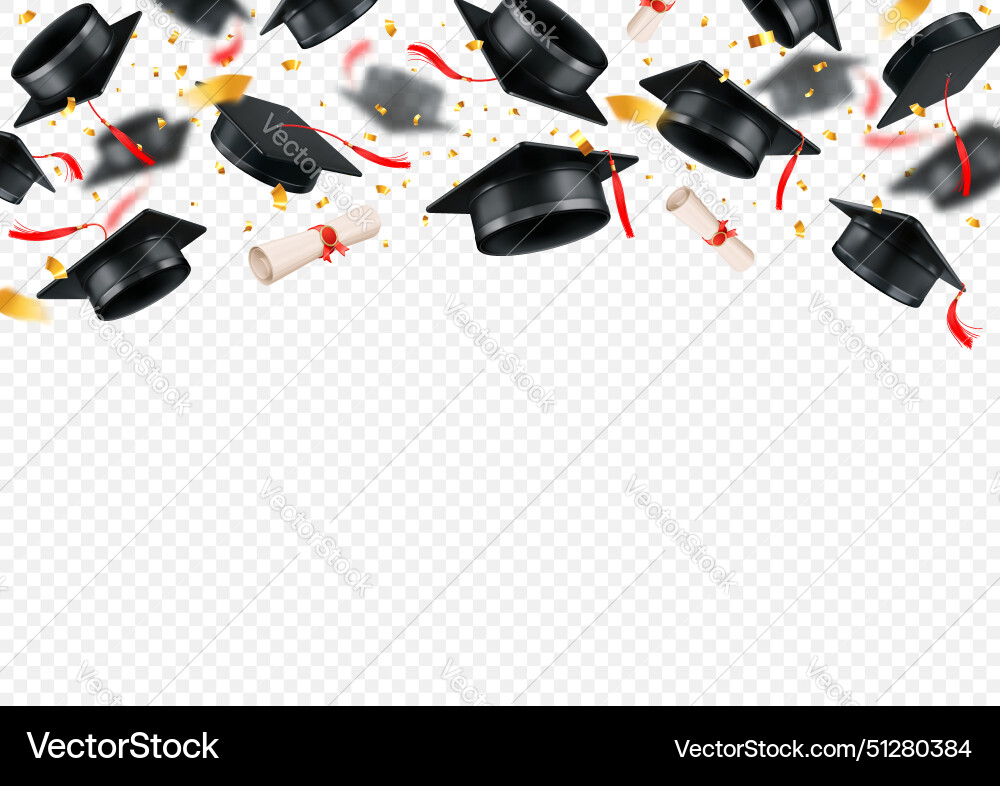 Graduation hats tossed up background Royalty Free Vector