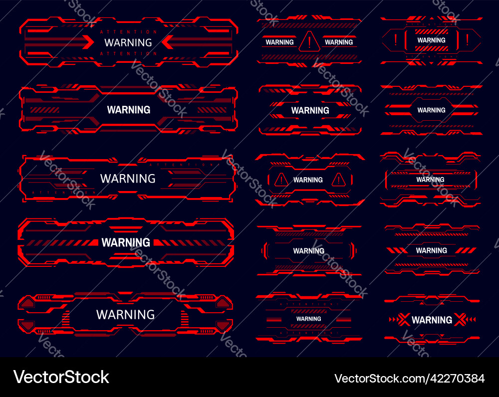 Hud interface warning and caution attention alert Vector Image