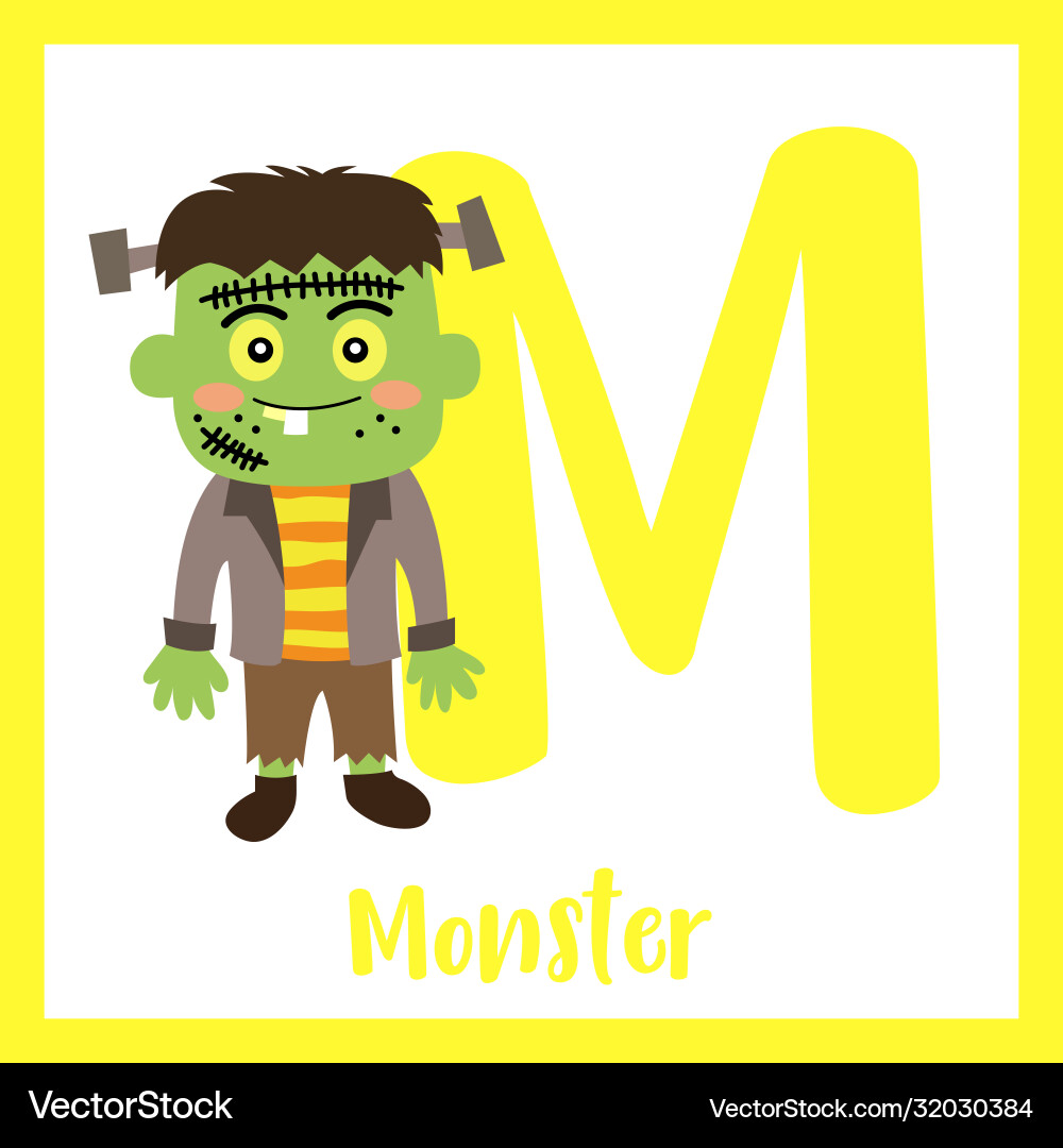 Letter m vocabulary green monster Royalty Free Vector Image