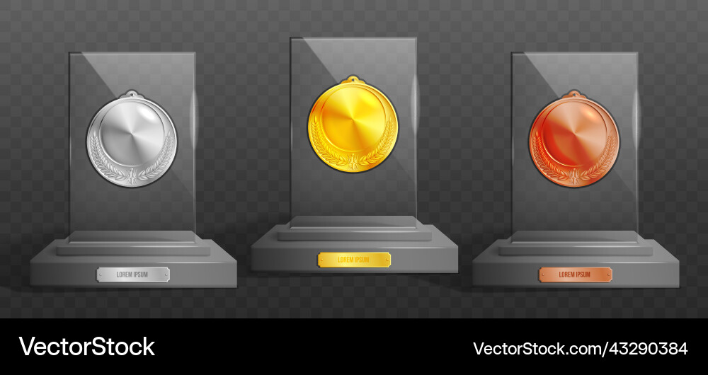 Realistic glass awards transparent set Royalty Free Vector