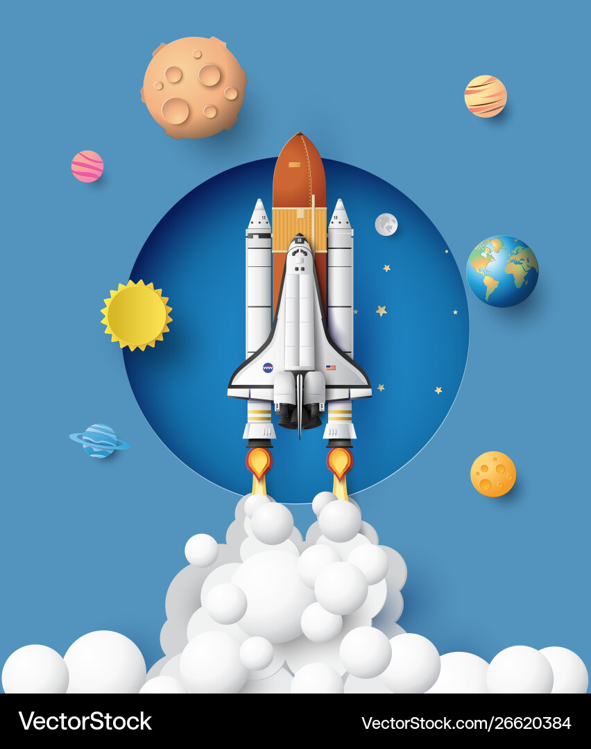 Space shuttle taking off on a mission Royalty Free Vector
