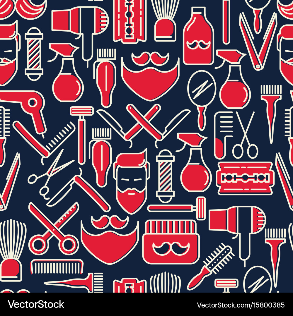 Barber shop seamless pattern with thin line icons Vector Image
