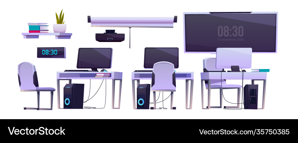 Furniture in office or computer class Royalty Free Vector