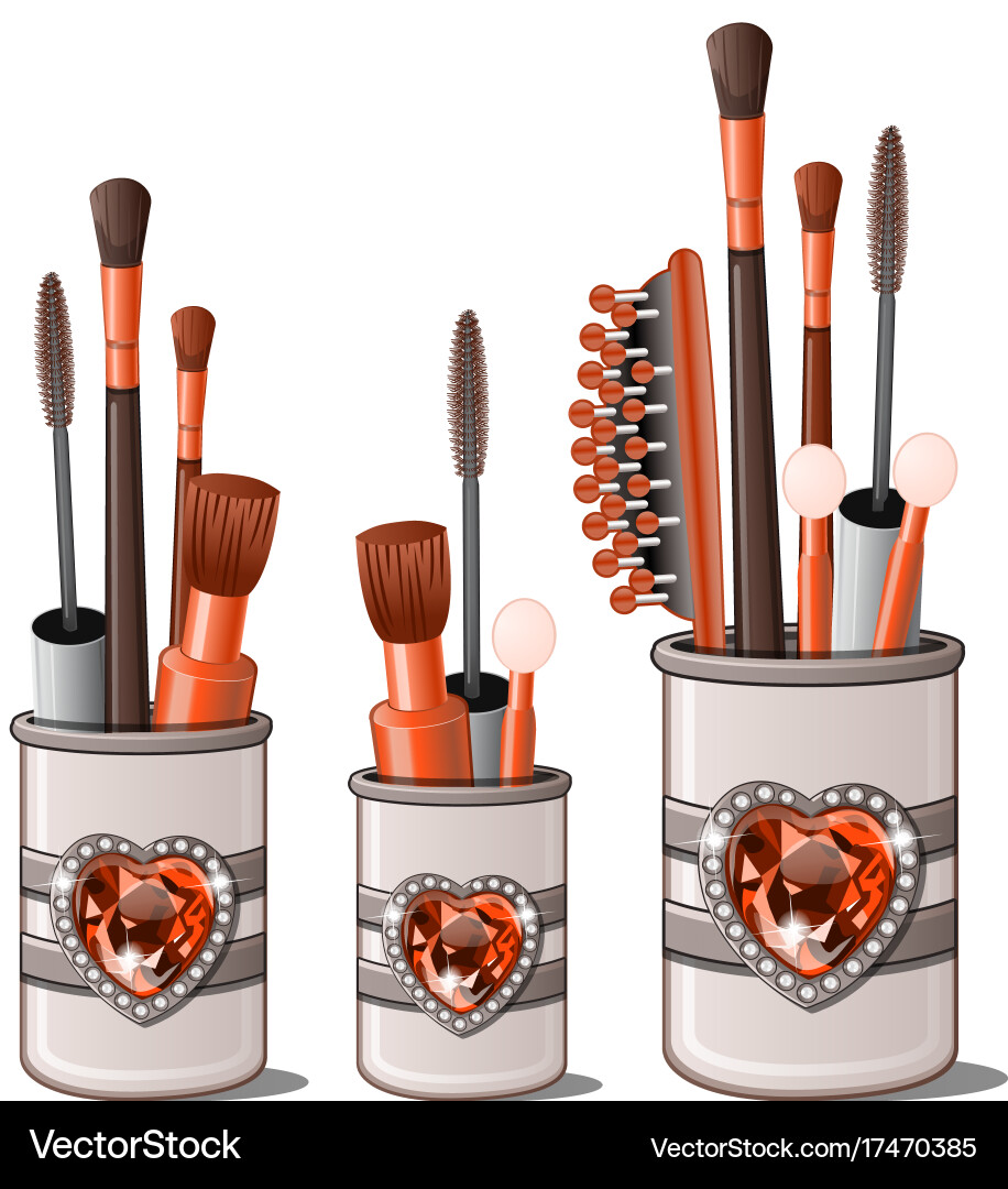 Red makeup brushes mascara comb cotton buds Vector Image
