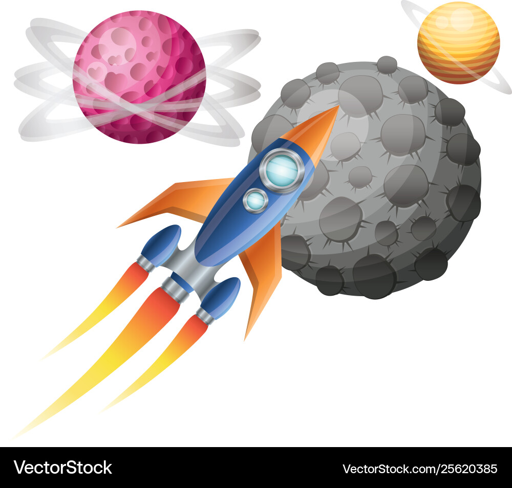 Rocket flying with planets solar system Royalty Free Vector