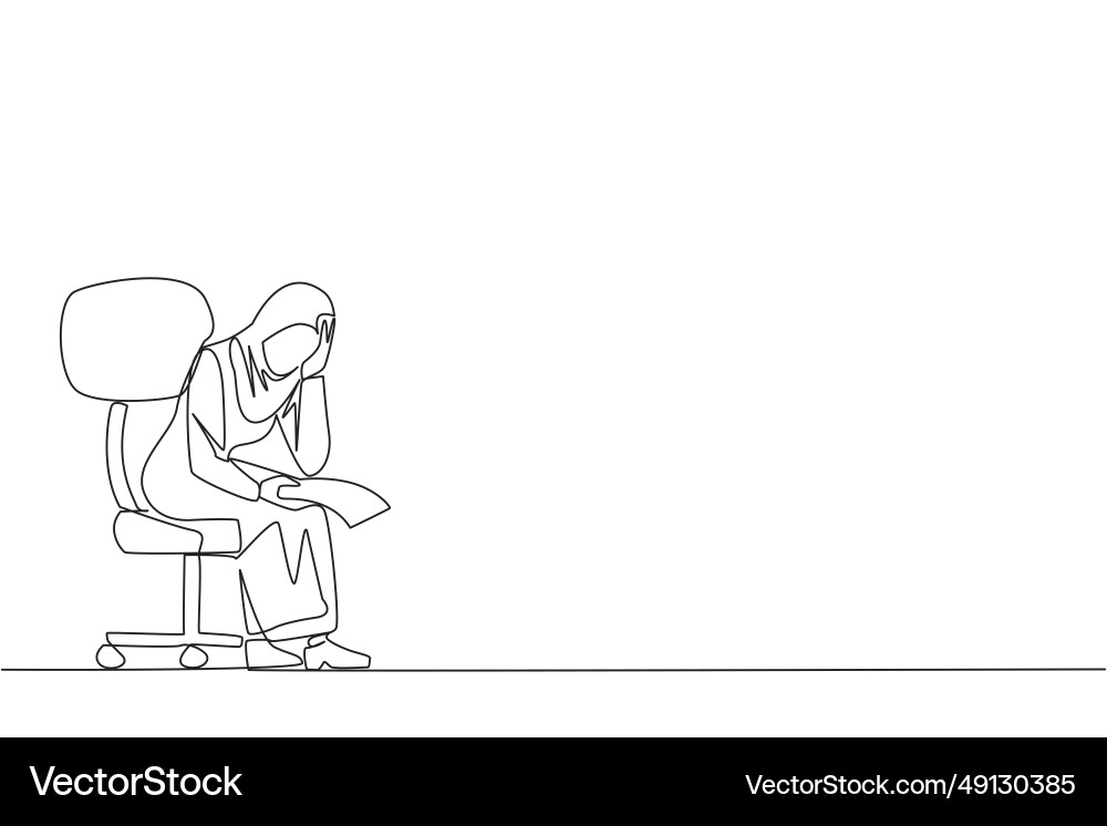 Single continuous line drawing sad arab Royalty Free Vector