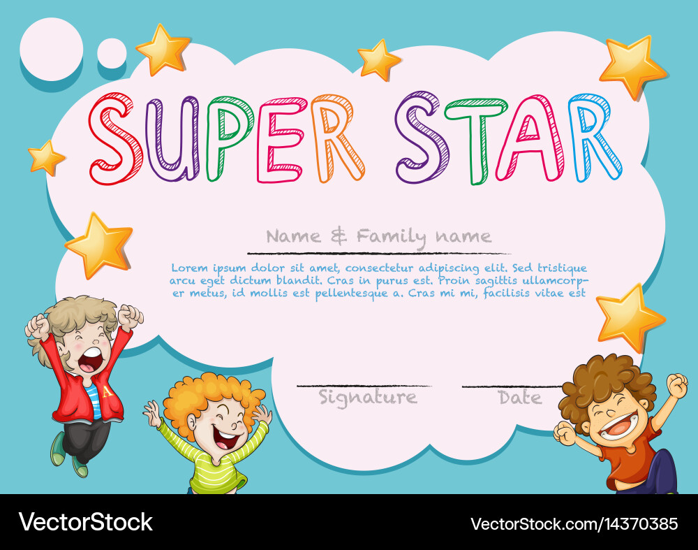Super star award template with kids in background Vector Image
