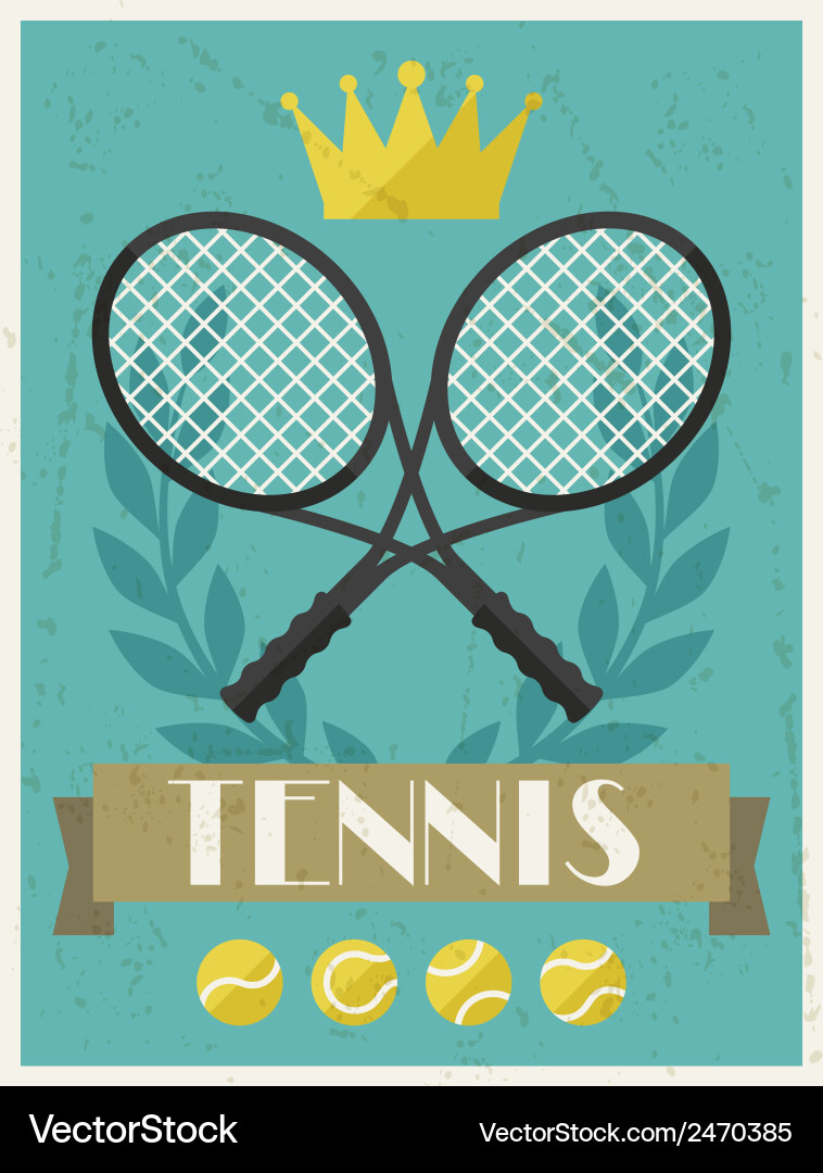 Tennis retro poster in flat design style Vector Image