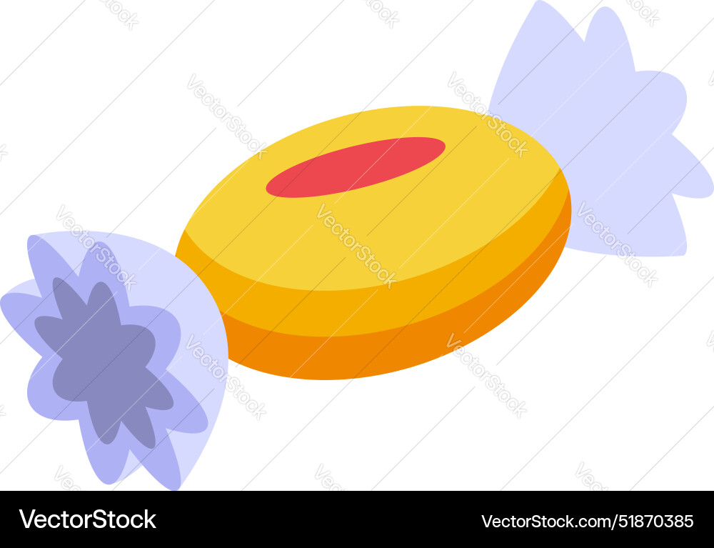 Yellow round candy with red center is lying Vector Image