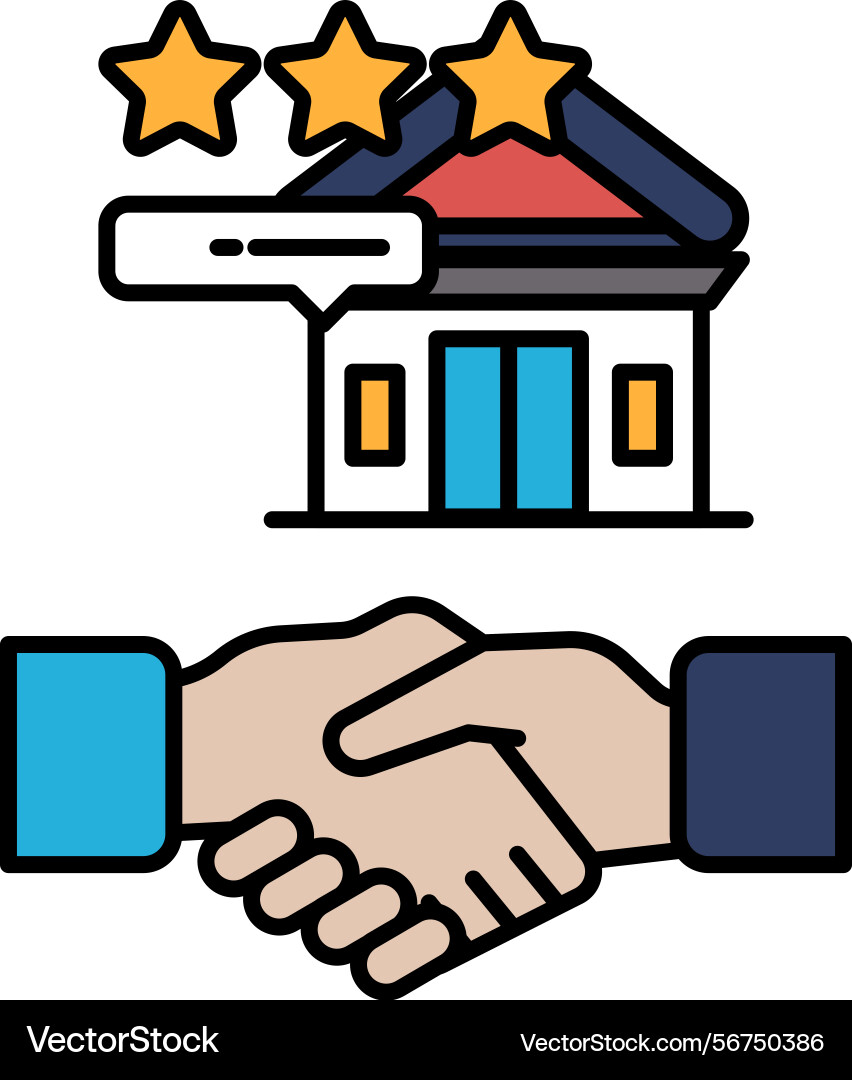 A hand shaking building with three stars Vector Image