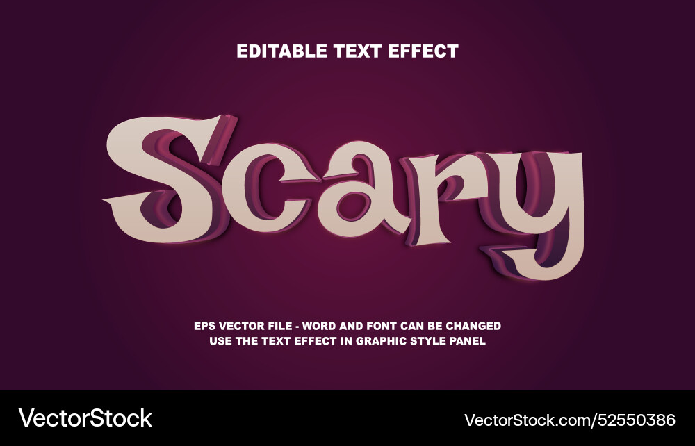 Editable text effect scary 3d template Royalty Free Vector